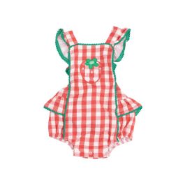Strawberry Gingham Ric-Rac Ruffle Sunsuit